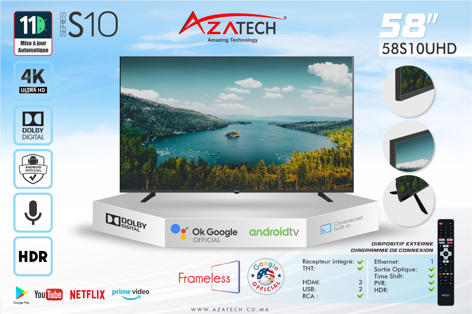 58S10UHD – GOOGLE TV OFFICIEL ULTRA HD – 4K - AZATECH